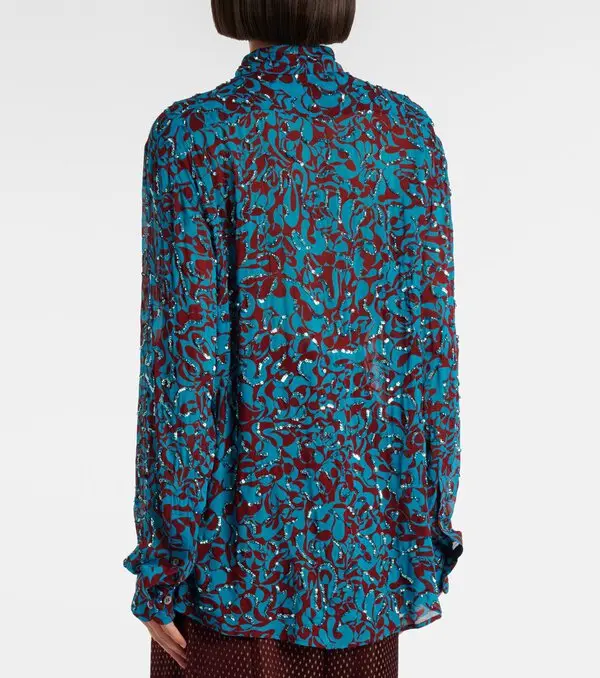 Dries Van Noten Printed Sequined Shirt - Blue