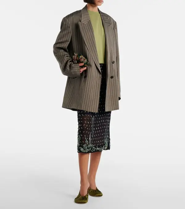 Dries Van Noten Striped Double-breasted Blazer - Grey