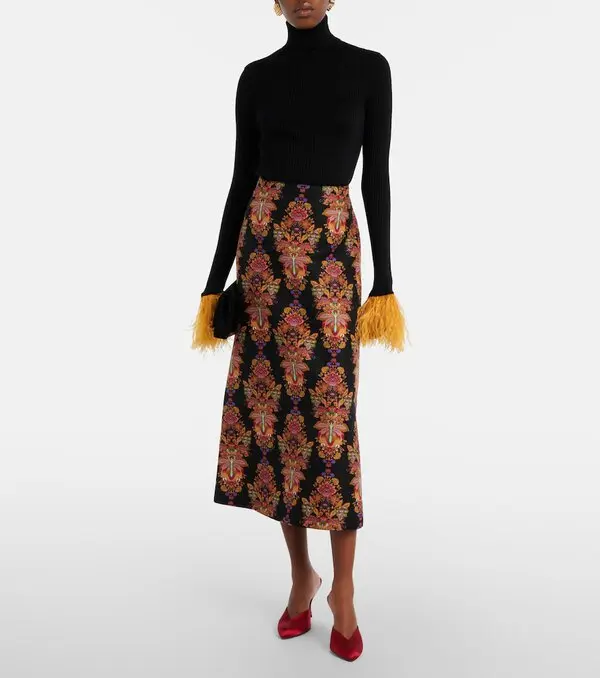 La DoubleJ High Kick Cashmere And Silk Turtleneck Sweater With Feather Trim - Black