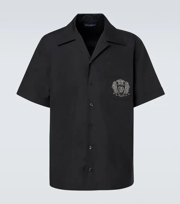 Dolce & Gabbana Logo Cotton Poplin Bowling Shirt - Black