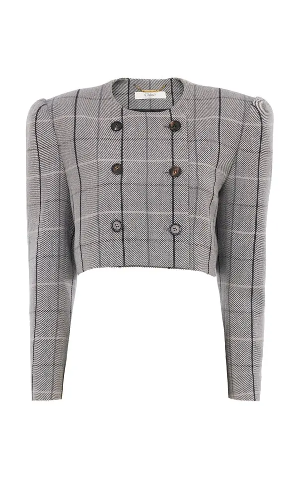 Chloé Wool Checkered Cropped Jacket - Multi