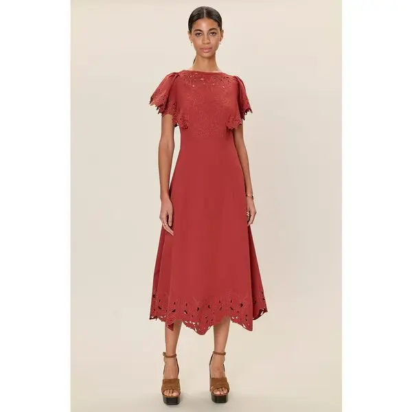Rebecca Taylor Rachelle Tea-length Dress - Burnt Sienna