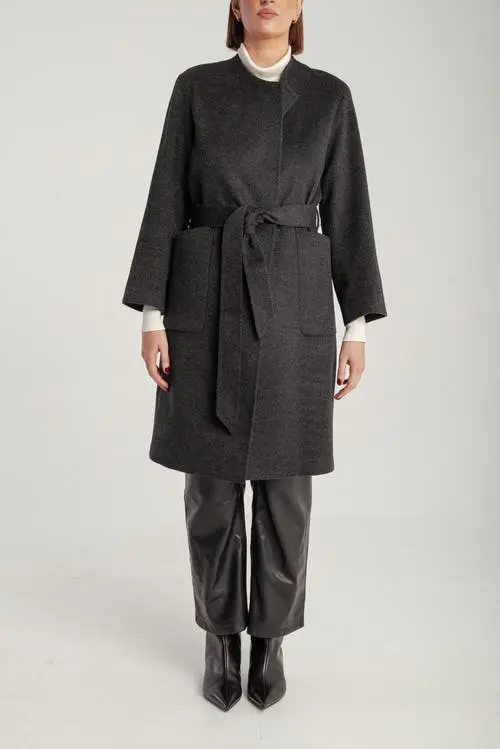 1982 Cashmere Belted Lapel Coat - Mid Grey