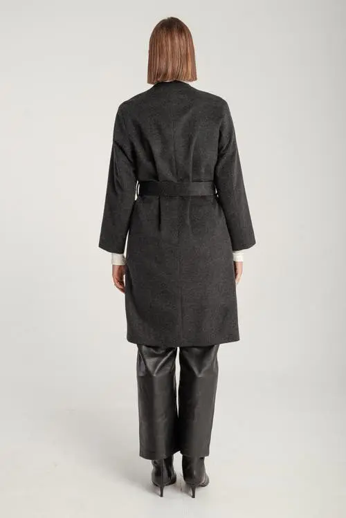 1982 Cashmere Belted Lapel Coat - Mid Grey