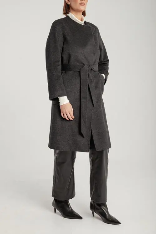1982 Cashmere Belted Lapel Coat - Mid Grey