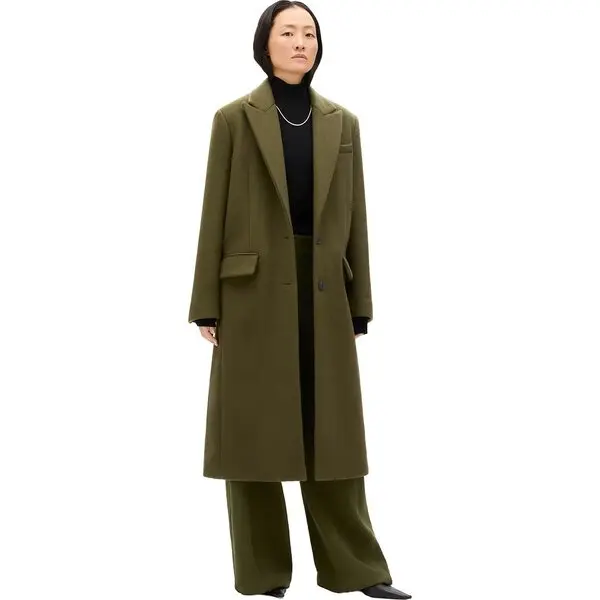 Another Tomorrow Tailored Wool Overcoat - Moss