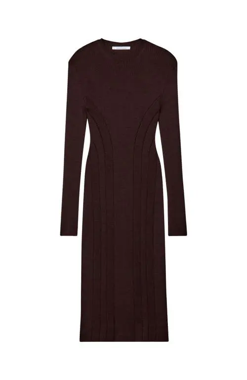 Another Tomorrow Rib Knit Tea Length Dress - Chocolate