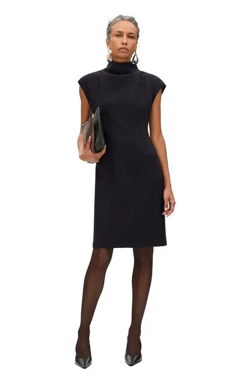 Another Tomorrow Double Face Cowl Neck Knee Length Dress