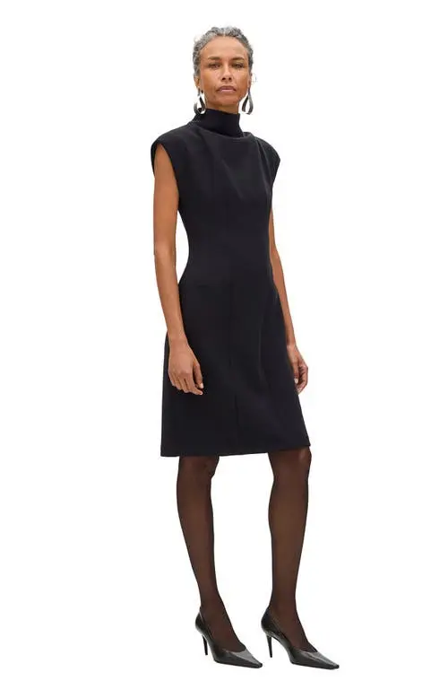 Another Tomorrow Double Face Cowl Neck Knee Length Dress