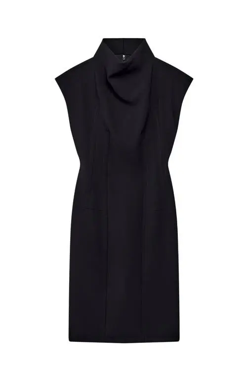 Another Tomorrow Double Face Cowl Neck Knee Length Dress
