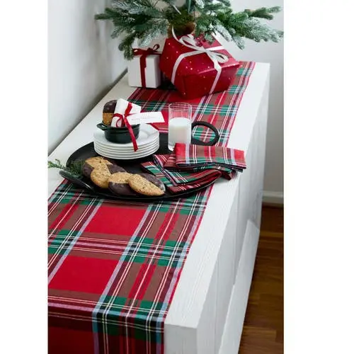 SOLINO HOME Linen Table Runnermadras Holiday Plaid