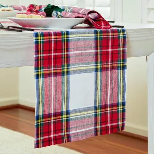 SOLINO HOME Linen Table Runnerstewart Plaid
