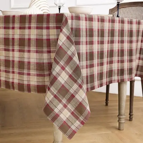 SOLINO HOME Linen Tableclothrustic Plaid