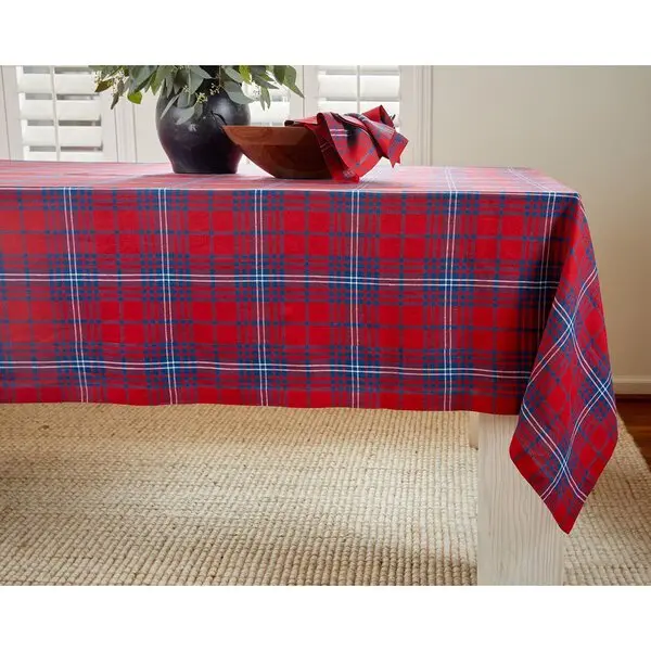 SOLINO HOME Linen Tableclothred Tartan Plaid - Red And Navy