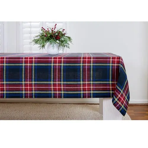 SOLINO HOME Linen Tableclothstewart Plaid - Black
