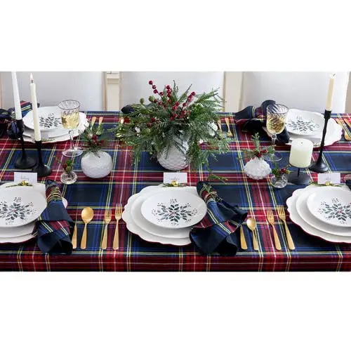 SOLINO HOME Linen Tableclothstewart Plaid - Black
