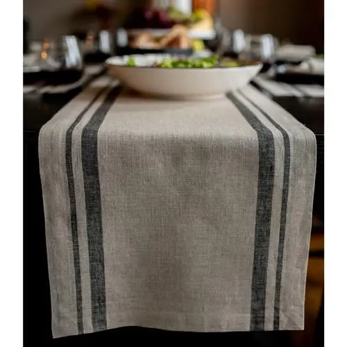 SOLINO HOME Linen Table Runnerfrench Stripe - Black And Natural