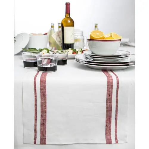 SOLINO HOME Linen Table Runnerfrench Stripe - Burgundy And White