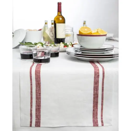 SOLINO HOME Linen Table Runner For Dining Table - Burgundy And White