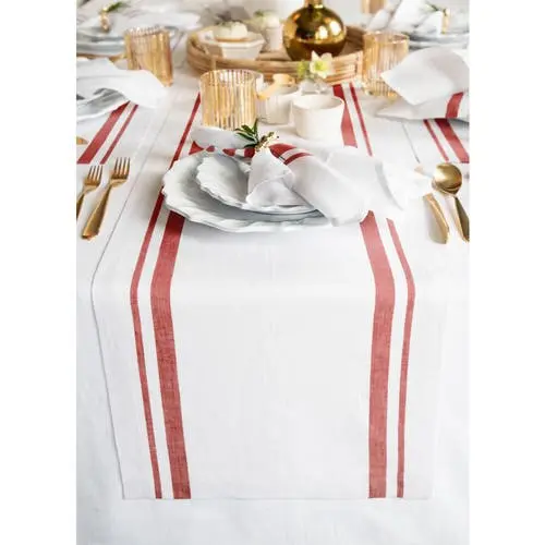 SOLINO HOME Linen Table Runnerfrench Stripe - Red And White