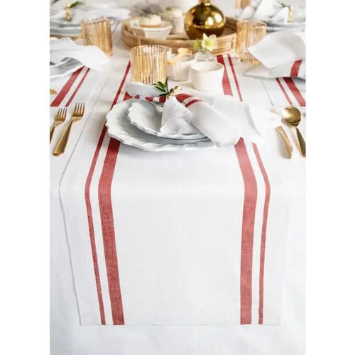 SOLINO HOME Linen Table Runner For Dining Table - Red And White