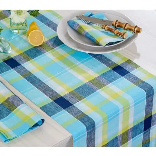 SOLINO HOME Linen Table Runnersummer Madras Plaid