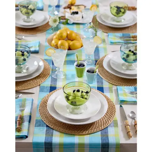 SOLINO HOME Linen Table Runnersummer Madras Plaid