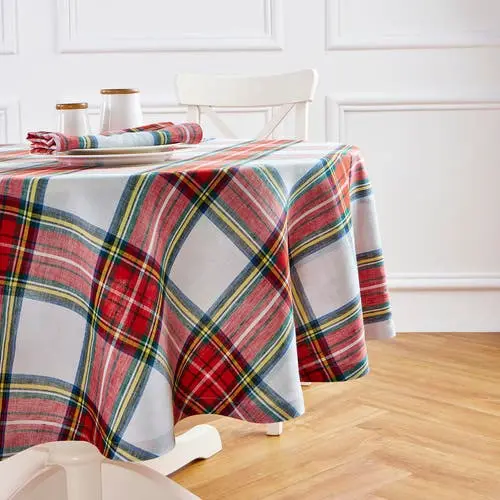 SOLINO HOME Linen Round Tableclothstewart Plaid