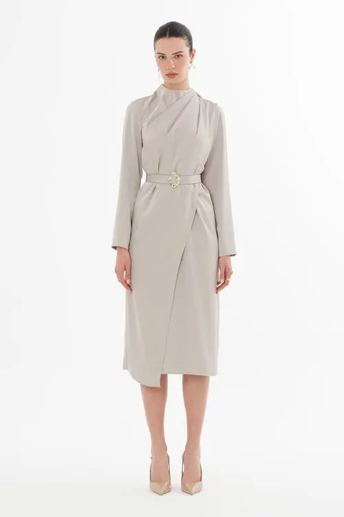 GIZIA Midi Dress With Bolero Look And Belt