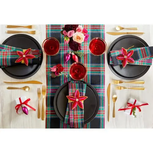 SOLINO HOME Linen Table Runnerjewel Plaid