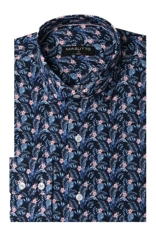 MASUTTO Sante Print Button-up Long Sleeve Shirt