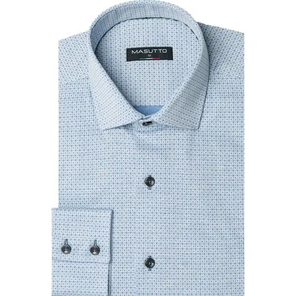 MASUTTO Evens Dot Print Stretch Cotton Button-up Shirt - Blue