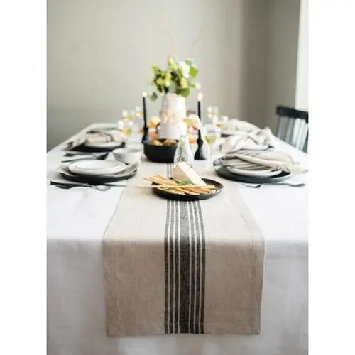 SOLINO HOME Linen Table Runnerfarmhouse - Black And Natural