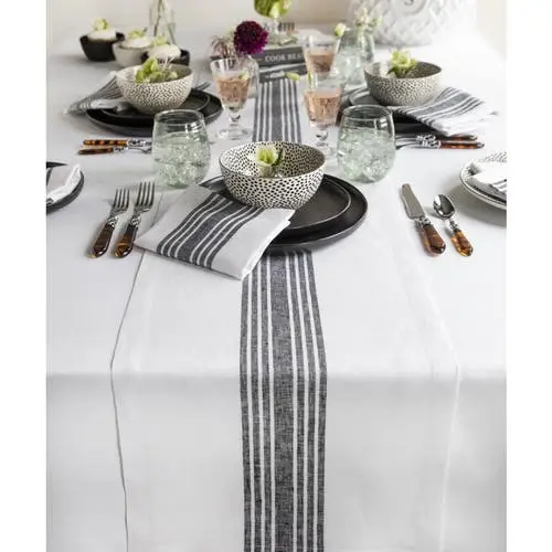 SOLINO HOME Linen Table Runnerfarmhouse - Black And White