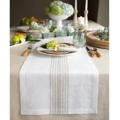 SOLINO HOME Linen Table Runner For Dining Table - Natural And White