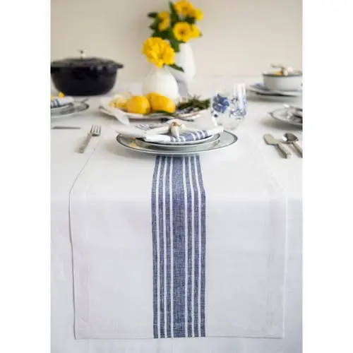 SOLINO HOME Linen Table Runner For Dining Table - Navy And White