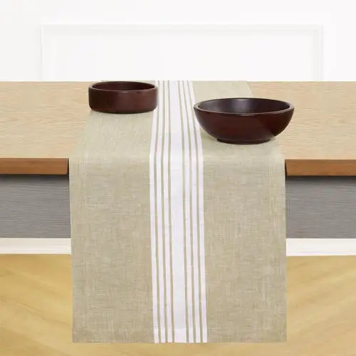 SOLINO HOME Linen Table Runnerfarmhouse - White And Pale Khaki
