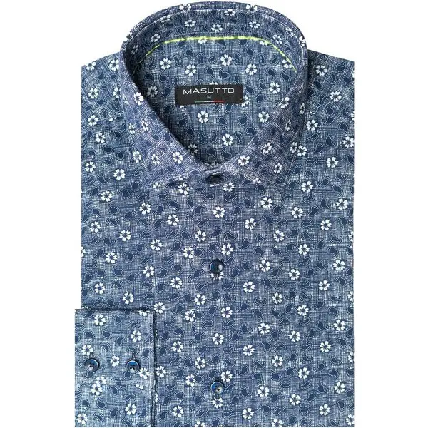 MASUTTO Florian Floral Knit Print Button-up Shirt - Blue