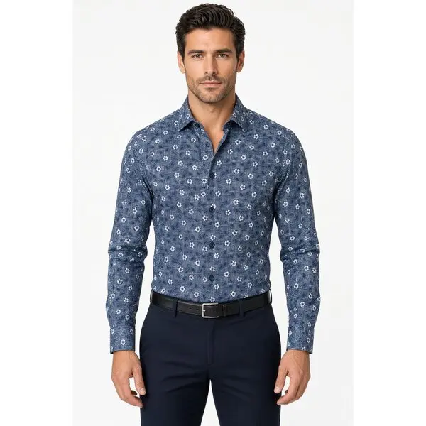 MASUTTO Florian Floral Knit Print Button-up Shirt - Blue