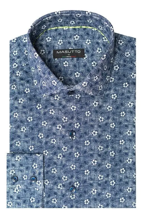 MASUTTO Florian Floral Knit Print Button-up Shirt
