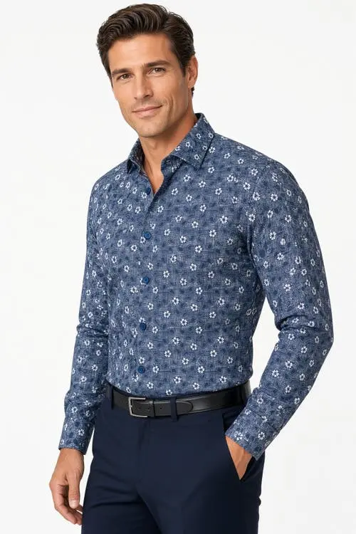 MASUTTO Florian Floral Knit Print Button-up Shirt