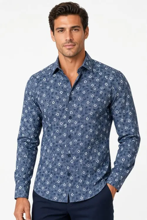 MASUTTO Florian Floral Knit Print Button-up Shirt
