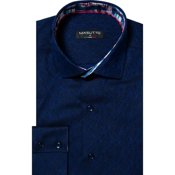 MASUTTO Harbor Jacquard Button-up Shirt - Navy Blue