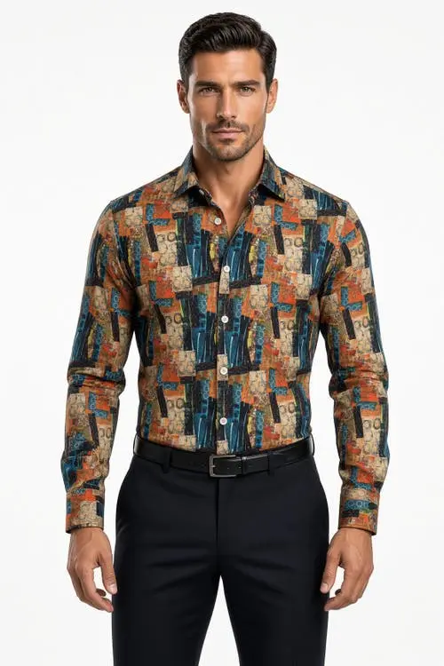 MASUTTO Memphis Print Button-up Long Sleeve Shirt
