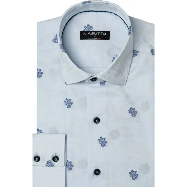 MASUTTO Aspen Floral Jacquard Button-up Shirt - Light Blue