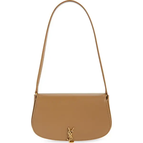Saint Laurent Mini Cassandre Flap Leather Shoulder Bag - Dark Cork
