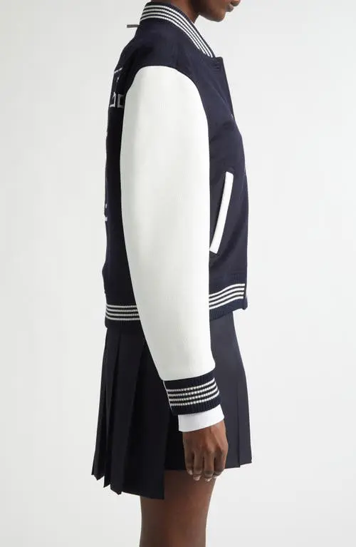 Thom Browne 4-bar Wool & Leather Varsity Jacket - Navy