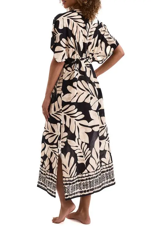 MIMI FLAMINGO Dylan Midi Cotton Cover-up Caftan - Ivory/black