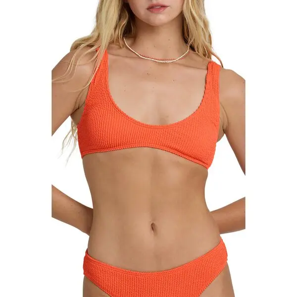 BILLABONG Textured Scoop Neck Swim Top - Hot Coral
