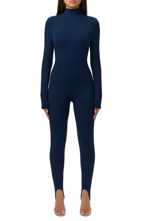 Naked Wardrobe Long Sleeve Stirrup Jumpsuit - Navy Blue